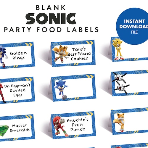 SONIC the Hedgehog Party Food Labels Cards Kids Birthday - Etsy