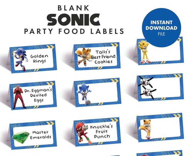 SONIC the Hedgehog Party Food Labels Cards Kids Birthday Decorations ...
