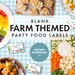 FARM ANIMAL Party Food Labels Cards Kids Birthday Decorations Decor ...