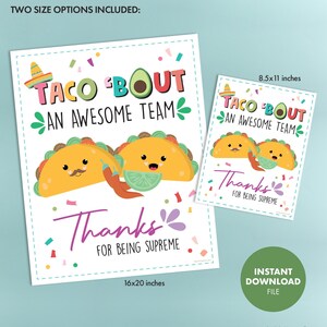 Taco TEACHER APPRECIATION Sign Poster Thank You Staff Printable Instant ...