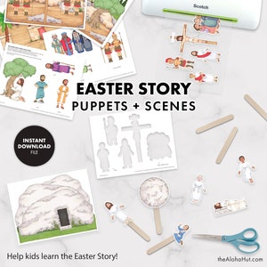 EASTER STORY Puppets & Scenes Kids Activity Bible Church Homeschool ...