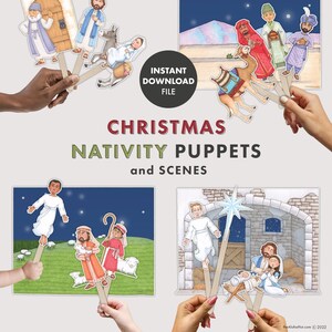 CHRISTMAS NATIVITY Puppets & Scenes Kids Activity Bible Church ...