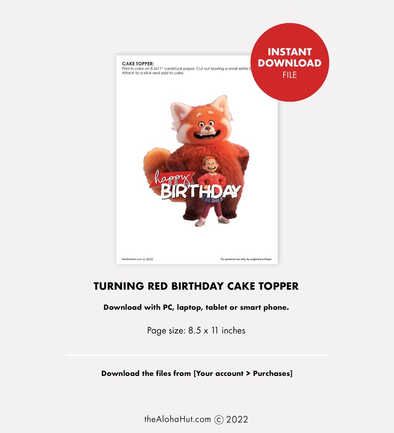 TURNING RED Kids Birthday Party Cake Topper Party Decor - Etsy