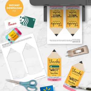 Pencil TEACHER APPRECIATION Gift Card Holder Thank You Printable ...