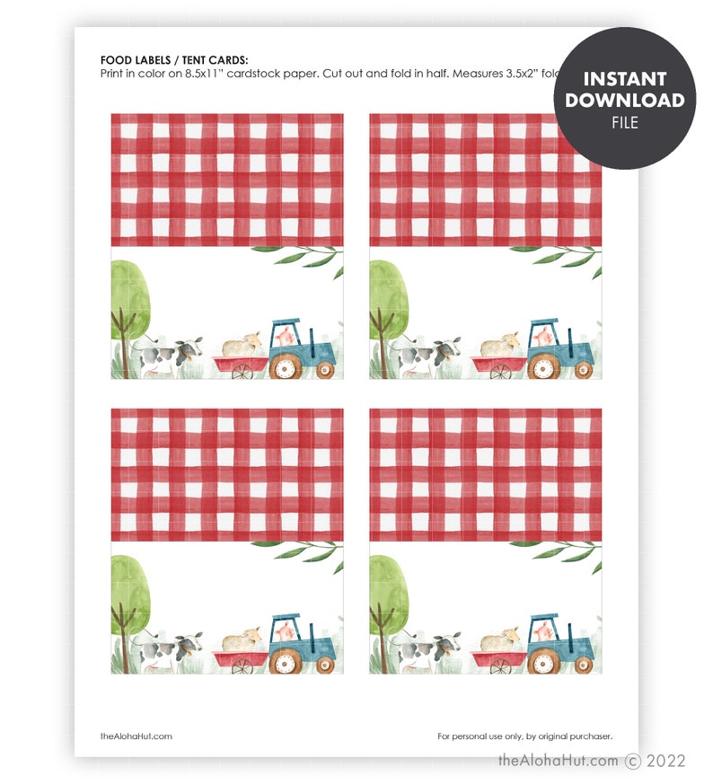 FARM ANIMAL Party Food Labels Cards Kids Birthday Decorations - Etsy