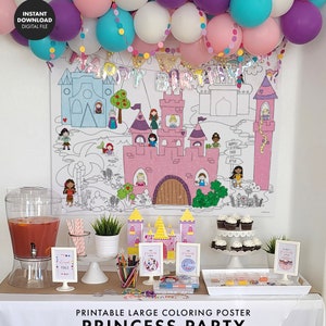Giant PRINCESS Coloring Poster Kids Activity Pages Printable Decor Sign ...