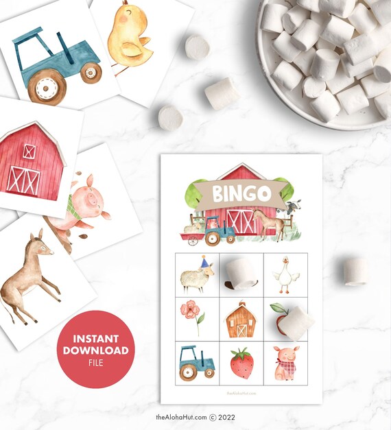 FARM ANIMALS Barnyard Bingo Game Kids Birthday Party Game First ...