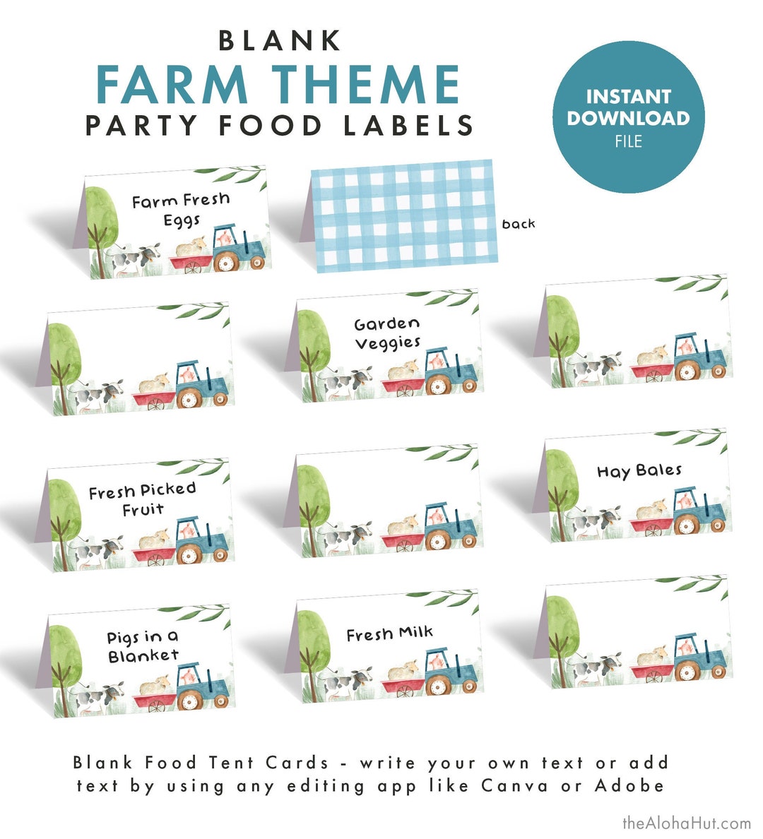 FARM ANIMAL Party Food Labels Cards Kids Birthday Decorations Decor ...