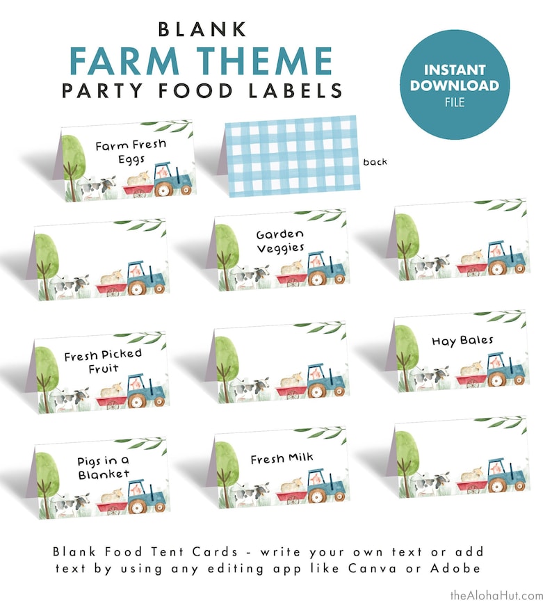FARM ANIMAL Party Food Labels Cards Kids Birthday Decorations - Etsy