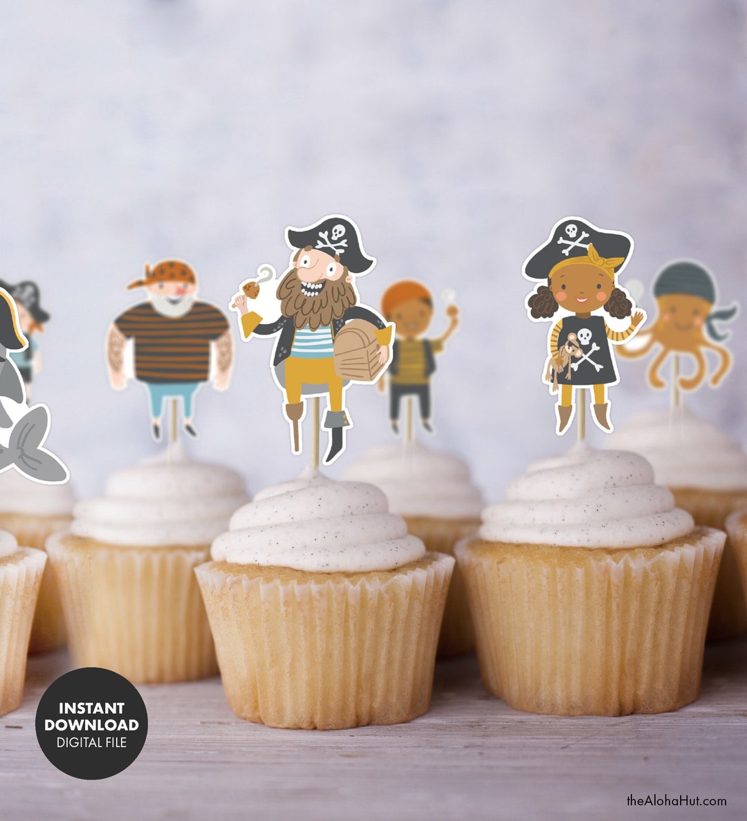PIRATE Cupcake Cake Toppers Kids Birthday Treat Bag Tags Digital ...