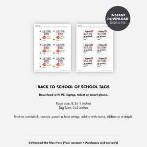FIRST DAY of SCHOOL Gift Tags Back to School Tag Printable Digital ...