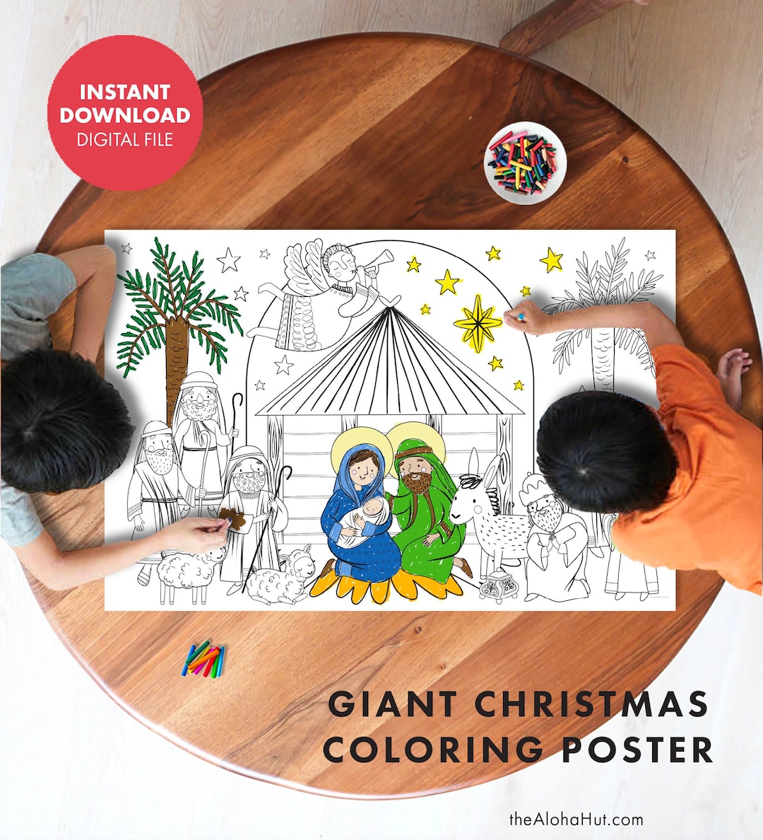GIANT NATIVITY CHRISTMAS Coloring Poster or Table Cover Jesus Christian ...