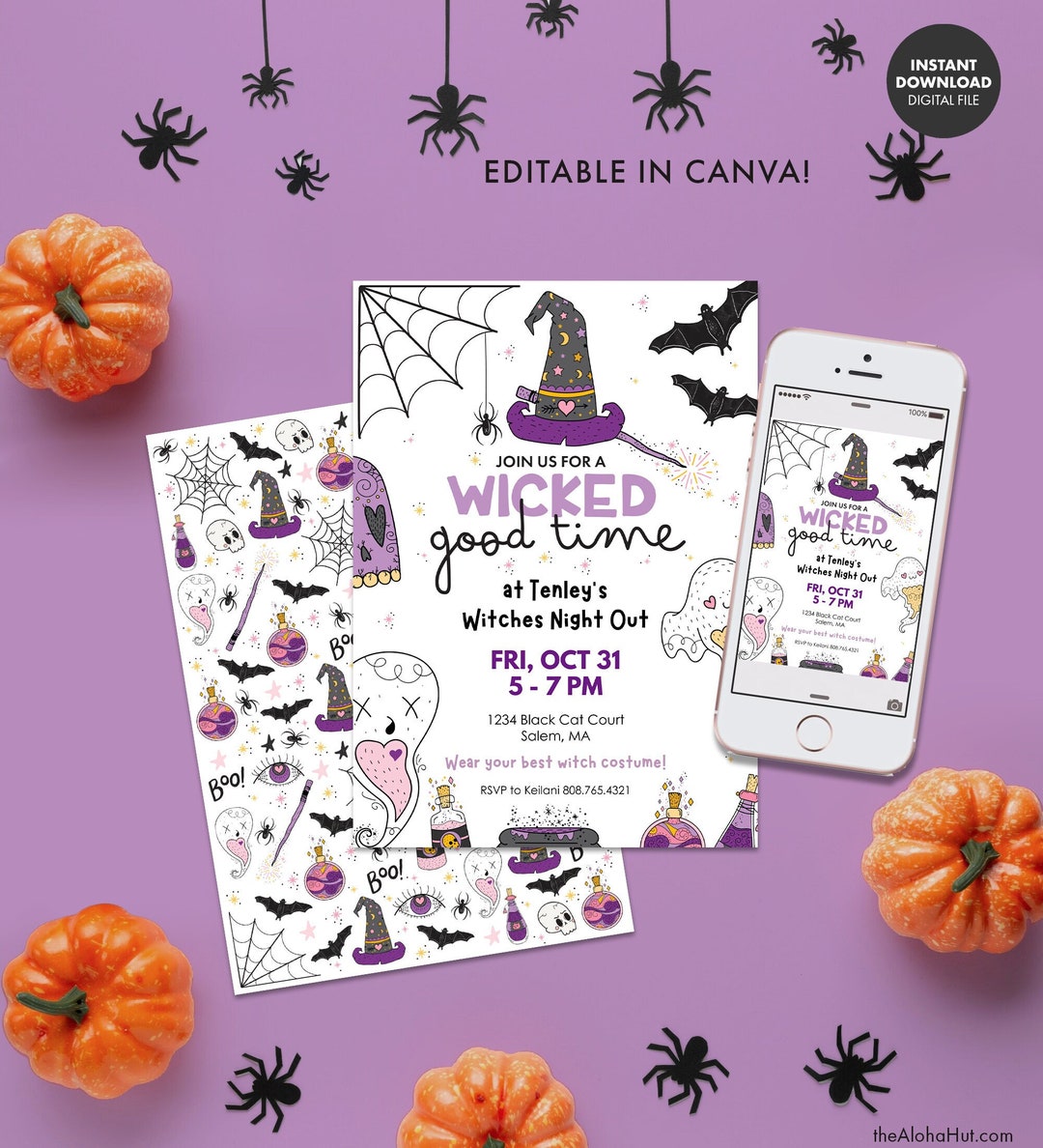 Editable WITCH HALLOWEEN Party Invitations Witches Night Out Digital ...