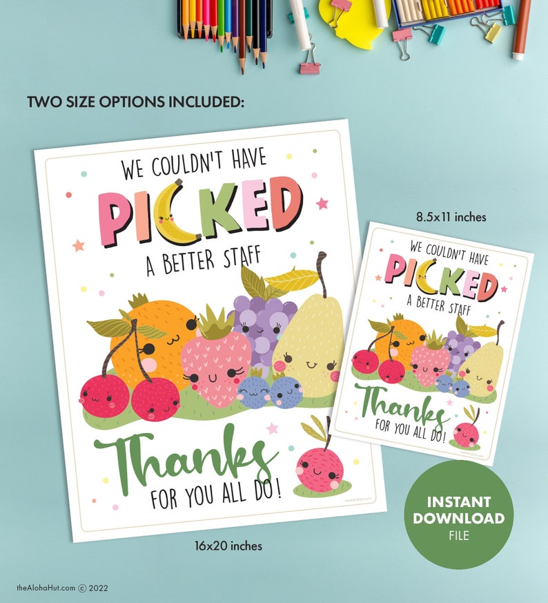 Fruit TEACHER APPRECIATION Idea Sign Poster Thank You Staff - Etsy