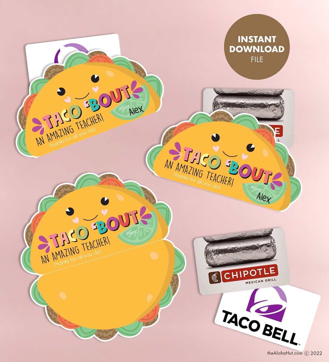 Taco TEACHER APPRECIATION Gift Card Holder Thank You Printable Instant ...