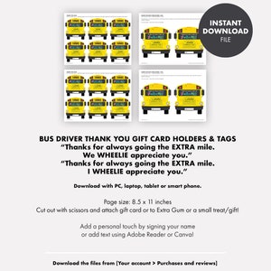 BUS DRIVER APPRECIATION Gift Card Holder & Tags Thank You Printable ...