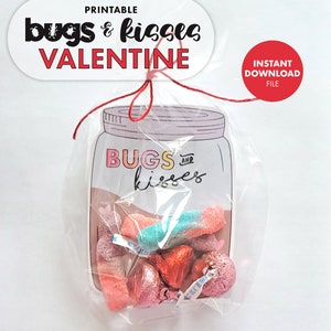 Bugs & Kisses PRINTABLE VALENTINE Valentine's Day Kids Party Classroom ...