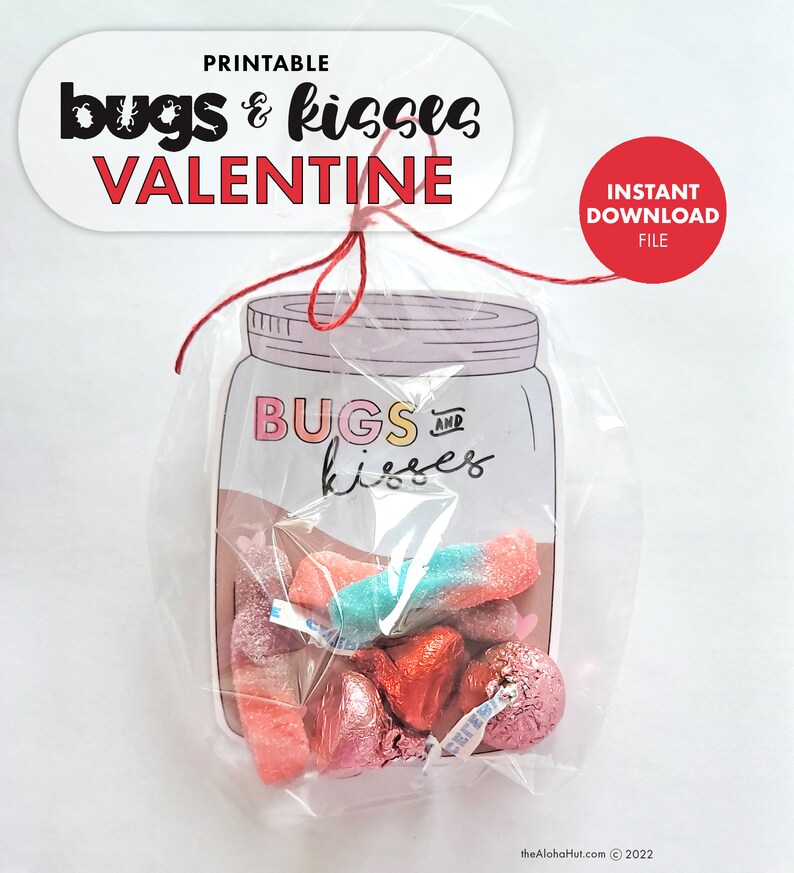 Bugs & Kisses PRINTABLE VALENTINE Valentine's Day Kids - Etsy