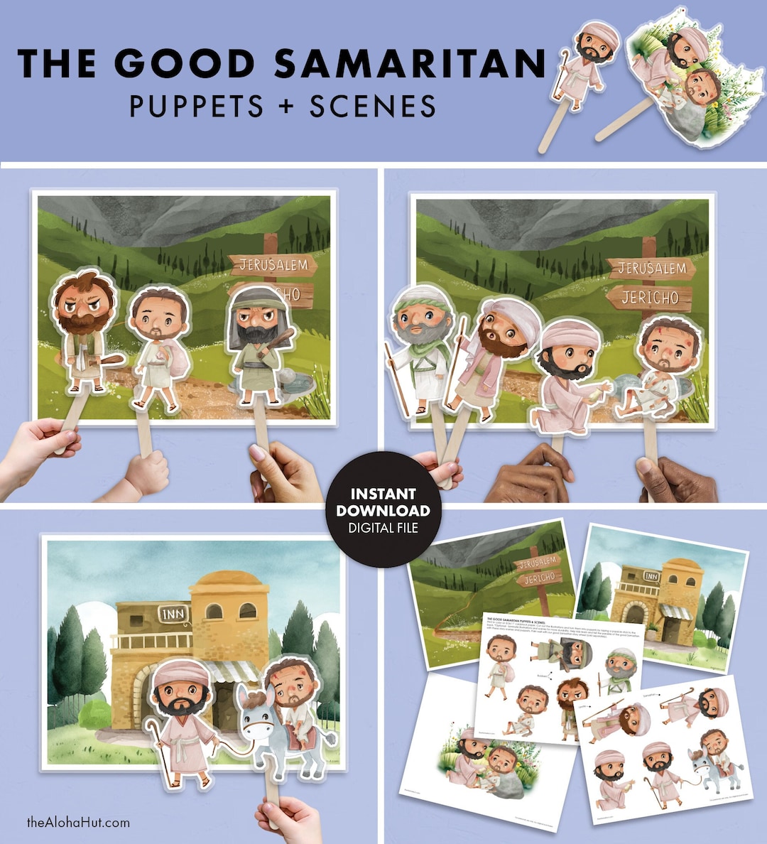 The GOOD SAMARITAN Bible Story Puppets & Scenes Kids Activity Church ...