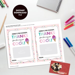 Ice Cream TEACHER APPRECIATION Week Gift Card Holder Thank You Employee ...