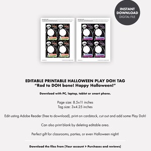 Editable Halloween Gift Tag SKELETON PLAYDOUGH Halloween Printable Play ...