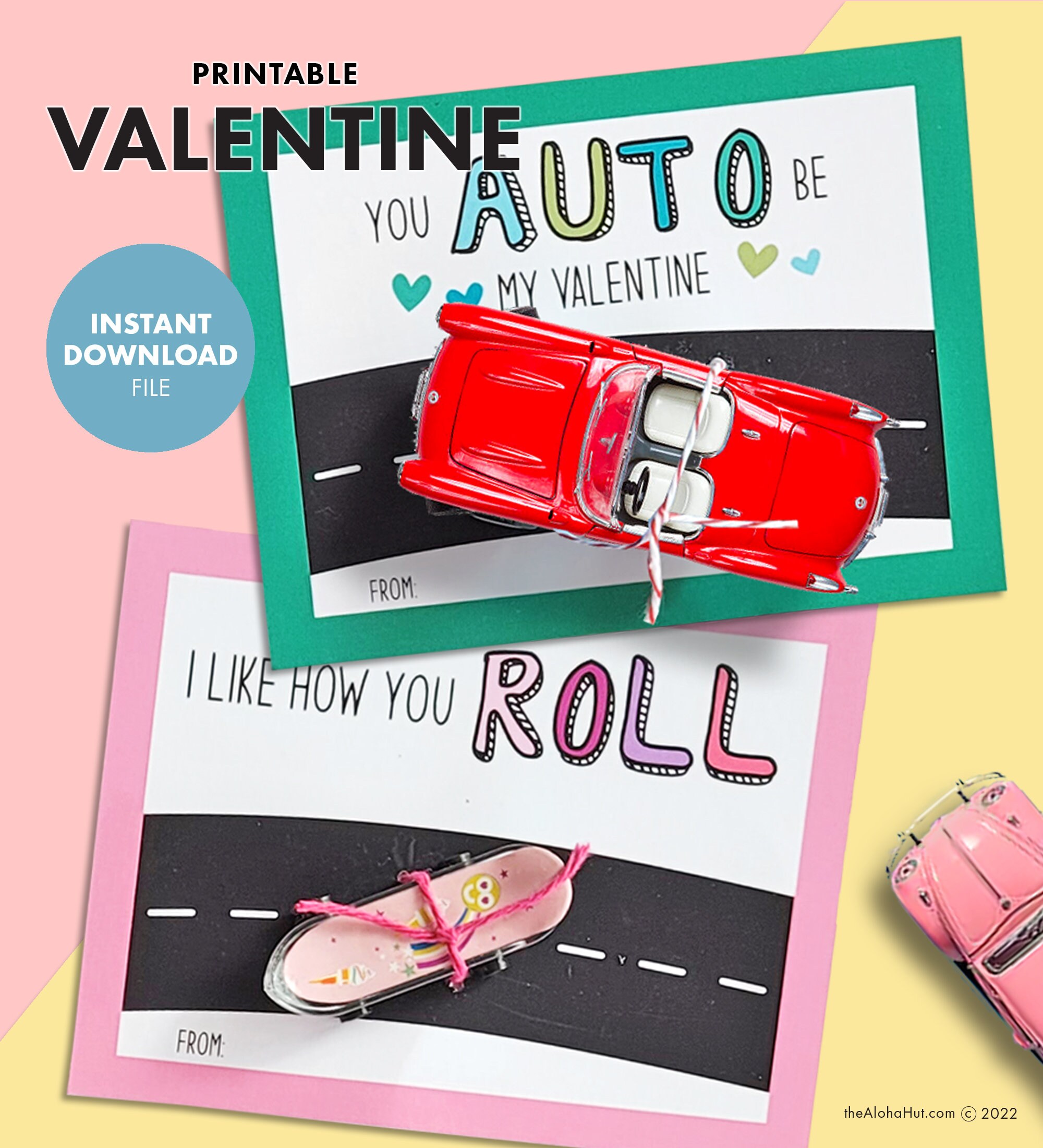 Car Truck Skateboard PRINTABLE VALENTINE Skate Wheelie - Etsy