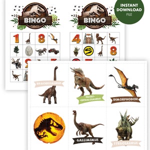 JURASSIC WORLD Dinosaur Kids Birthday Party Bingo Game Instant Download ...