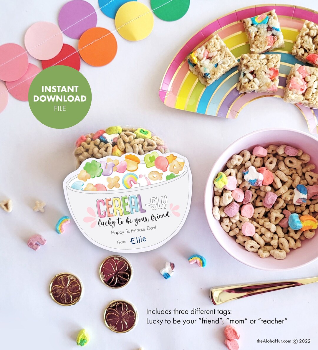 St Patrick's Day TREAT TAG Lucky Charms Printable Kids Party Classroom ...