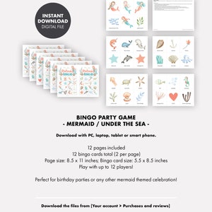 MERMAID Kids Birthday Party BINGO GAME Under the Sea Ariel Whimsical ...