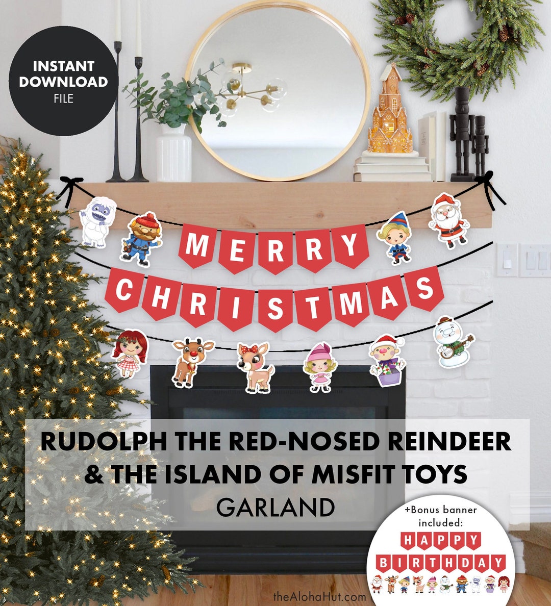 RUDOLPH CHRISTMAS Garland Banner Digital Download Printable Party ...