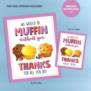 Muffin TEACHER APPRECIATION Idea Sign Poster Thank You Staff Printable ...