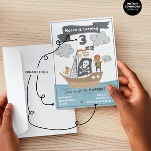 EDITABLE PIRATE Birthday Party Invitation Invite Digital Custom ...