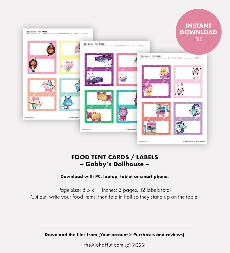 GABBY'S DOLLHOUSE Party Food Labels Tent Cards Birthday - Etsy