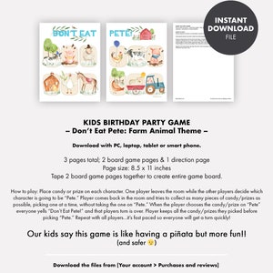 FARM ANIMAL Party Game Don't Eat Pete Kids Birthday Printable Digital ...