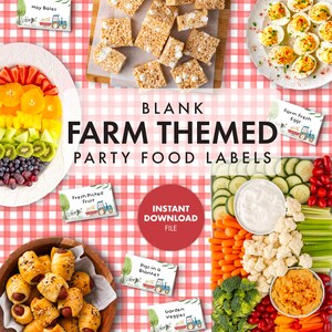 FARM ANIMAL Party Food Labels Cards Kids Birthday Decorations Decor ...