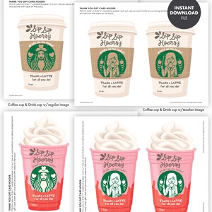 Coffee Drink TEACHER APPRECIATION Gift Card Holder Thank You Printable ...