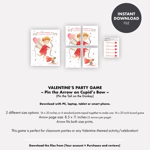 VALENTINE'S DAY Kids Party Game Pin the Tail Games Pin the Arrow on ...