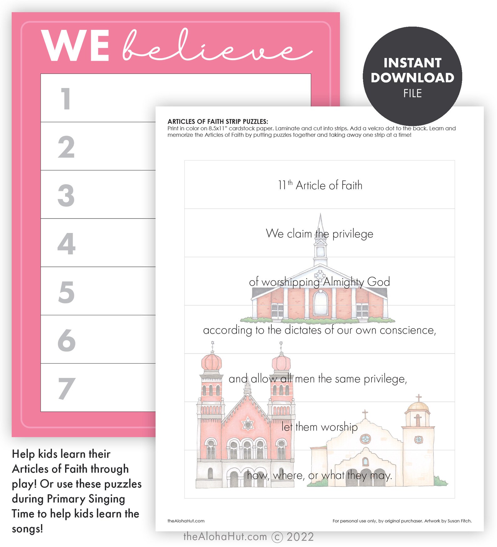 ARTICLES of FAITH Printable Activity Pages Puzzle Religious - Etsy