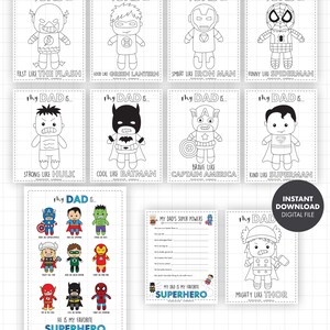 FATHER'S DAY Poster Card Coloring Pages Questionnaire SUPERHERO Gift ...