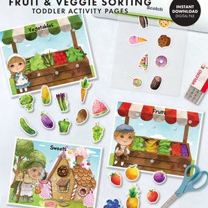 FRUIT & VEGGIE Sorting Game Preschool Worksheets Activity Pages Busy ...