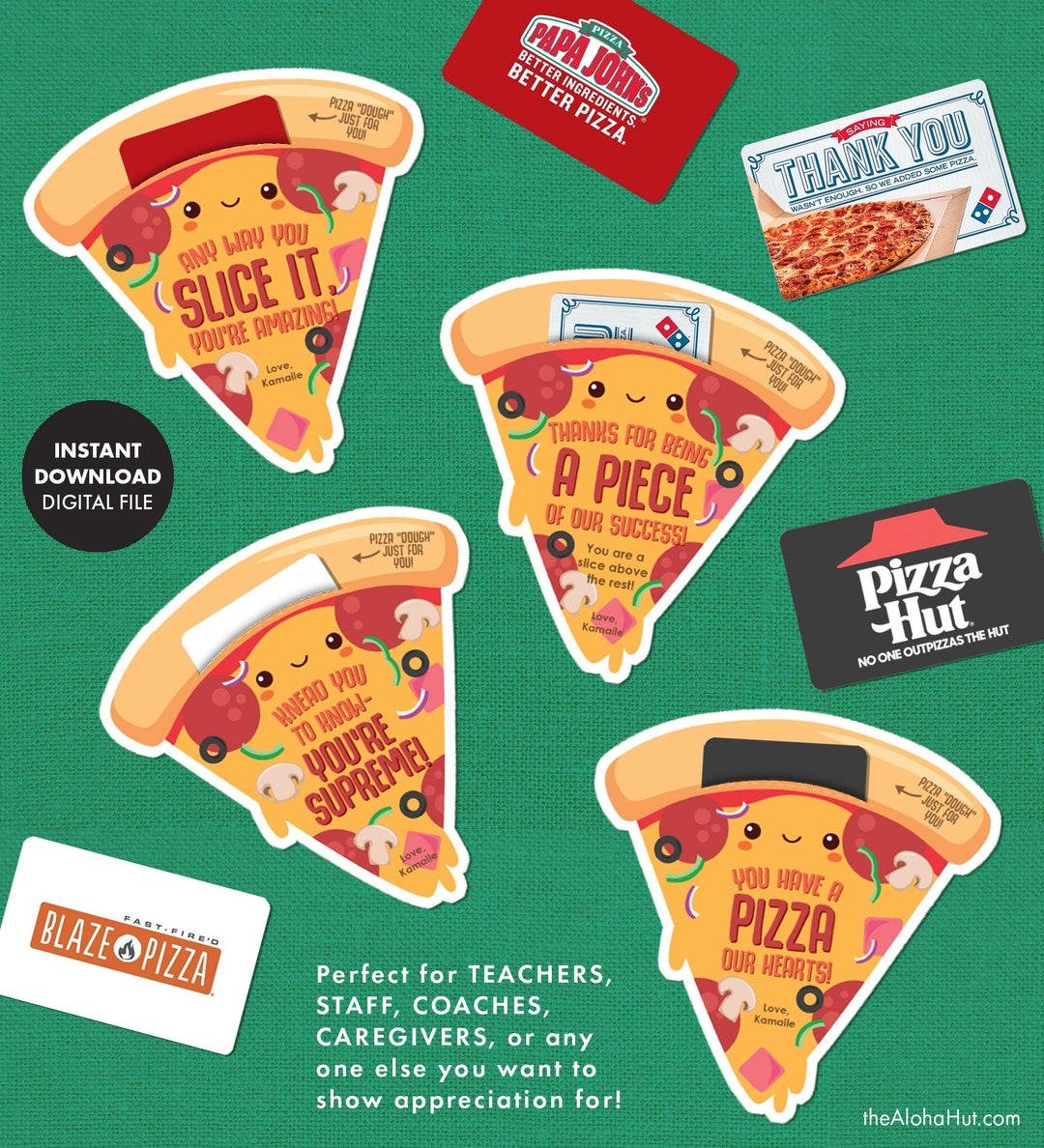 PIZZA Themed TEACHER APPRECIATION Thank You Gift Card Holder Tags Staff ...