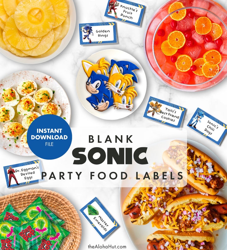 SONIC the Hedgehog Party Food Labels Cards Kids Birthday - Etsy