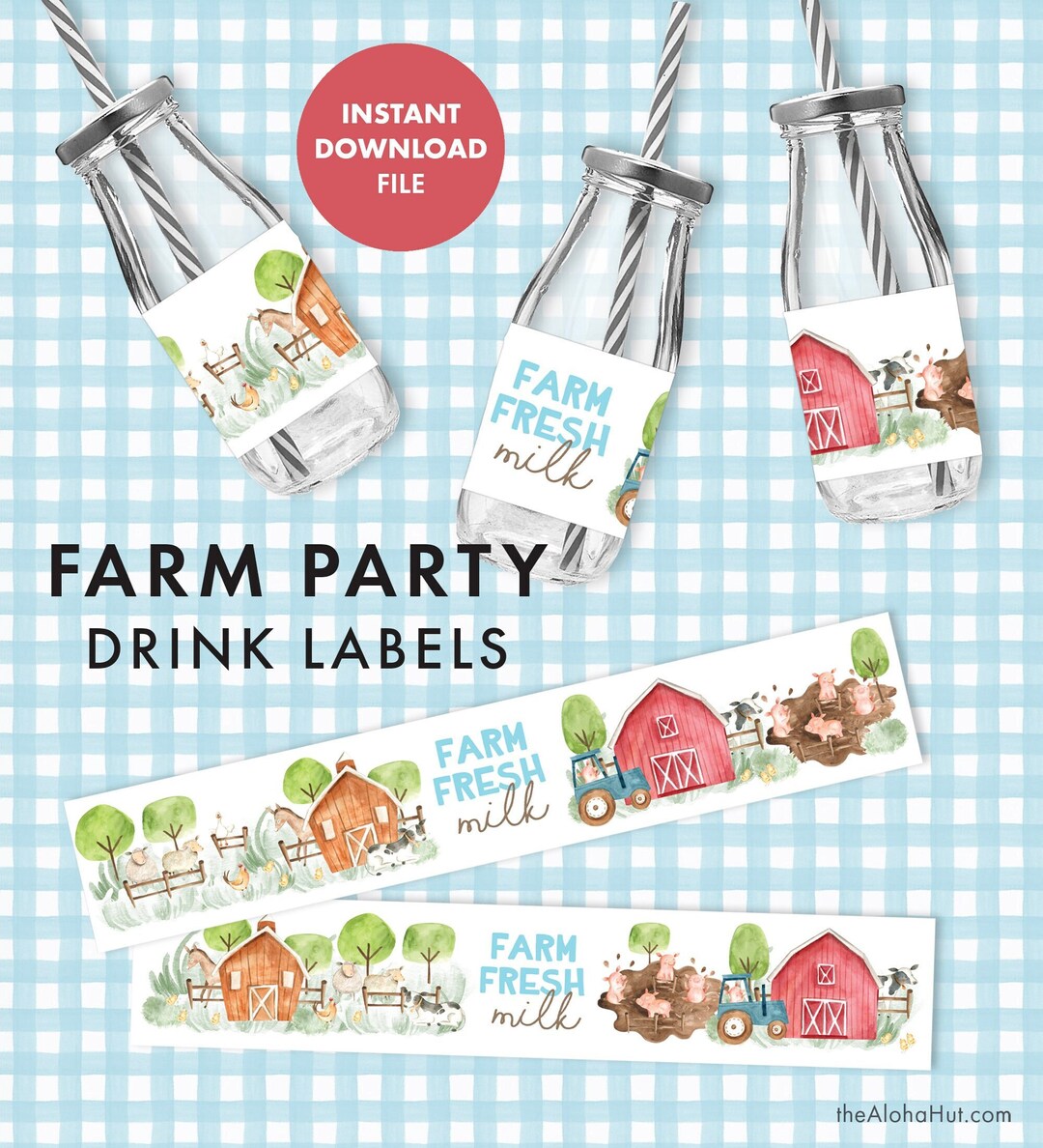 FARM ANIMALS Party Drink Labels Cards Kids Birthday Decorations Decor ...