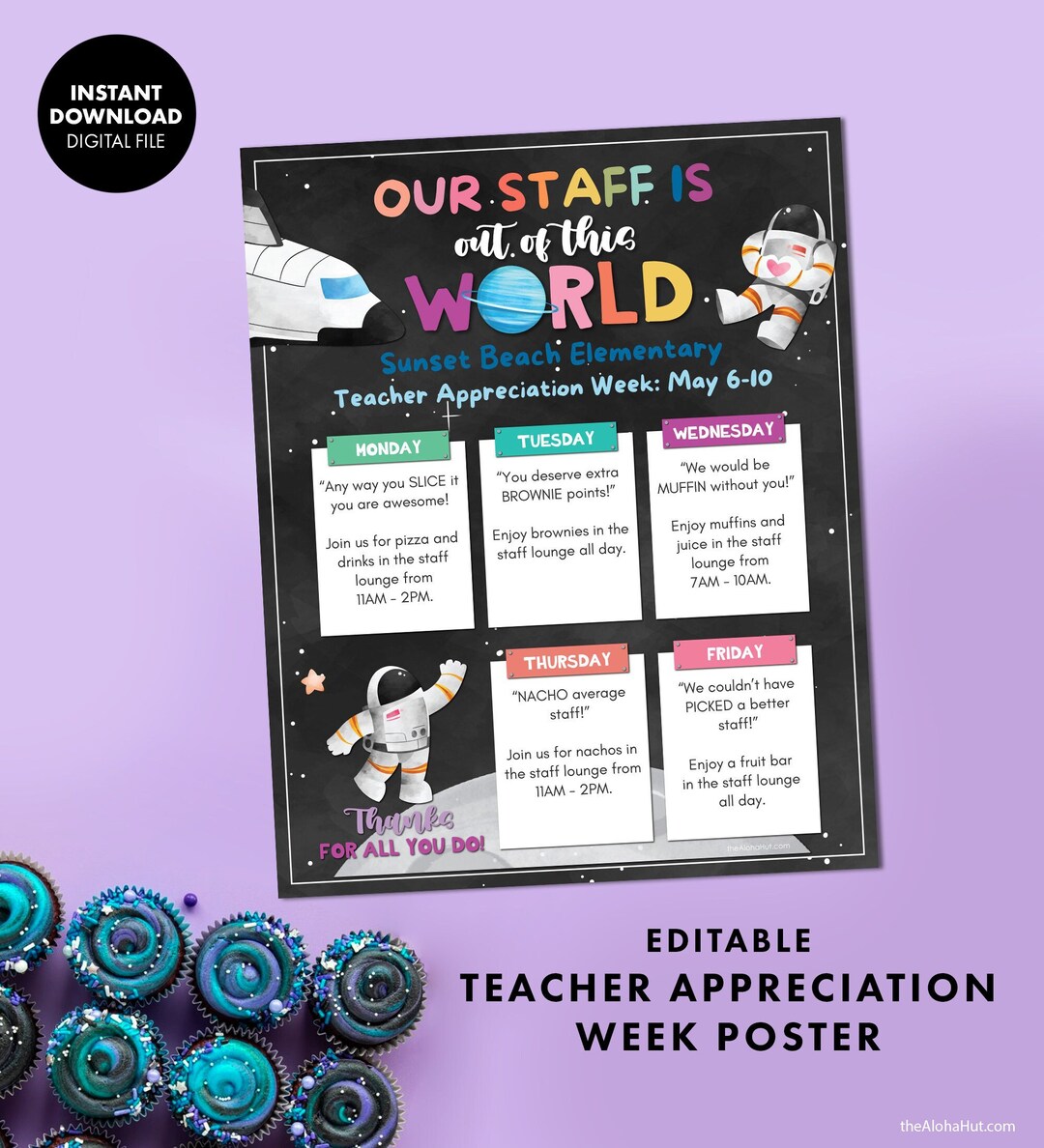 EDITABLE Galaxy TEACHER APPRECIATION Week Thank You Sign Poster Staff ...