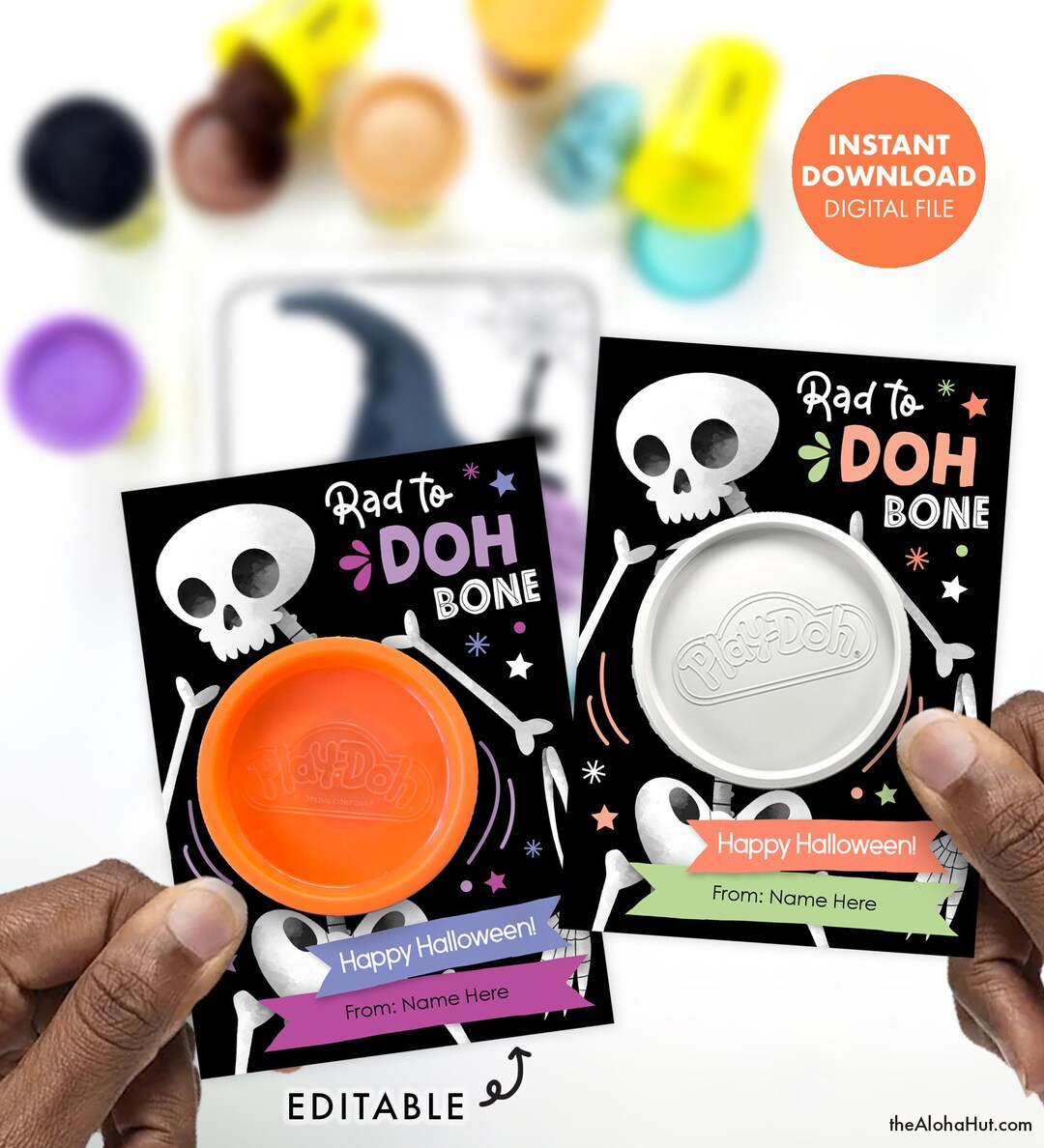 Editable Halloween Gift Tag SKELETON PLAYDOUGH Halloween Printable Play ...
