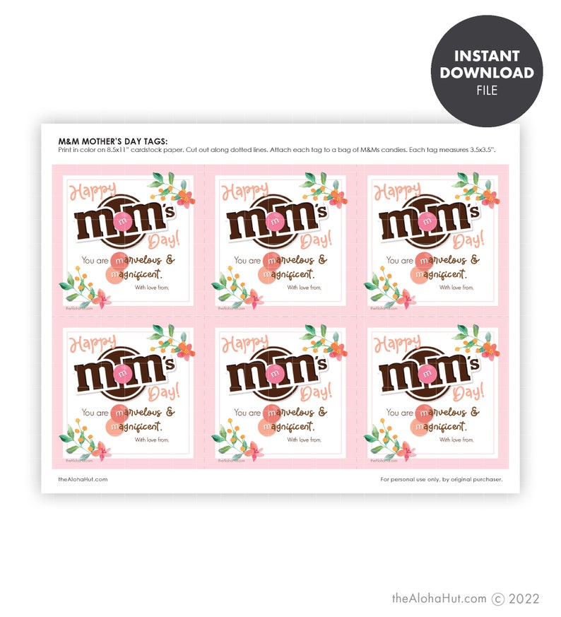 M&m's MOTHER'S DAY Tag Handout PRINTABLE Digital - Etsy