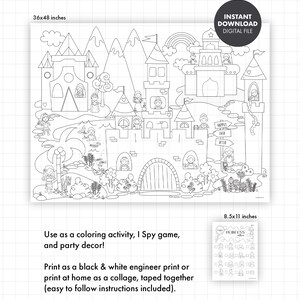 Giant PRINCESS Coloring Poster Kids Activity Pages Printable Decor Sign ...