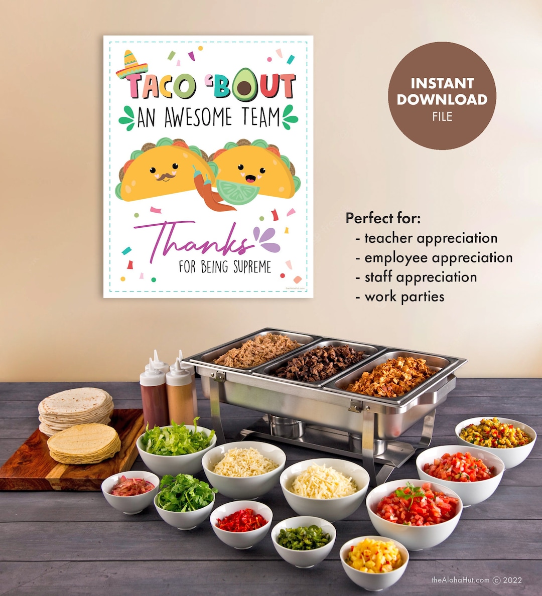 Taco TEACHER APPRECIATION Sign Poster Thank You Staff Printable Instant ...