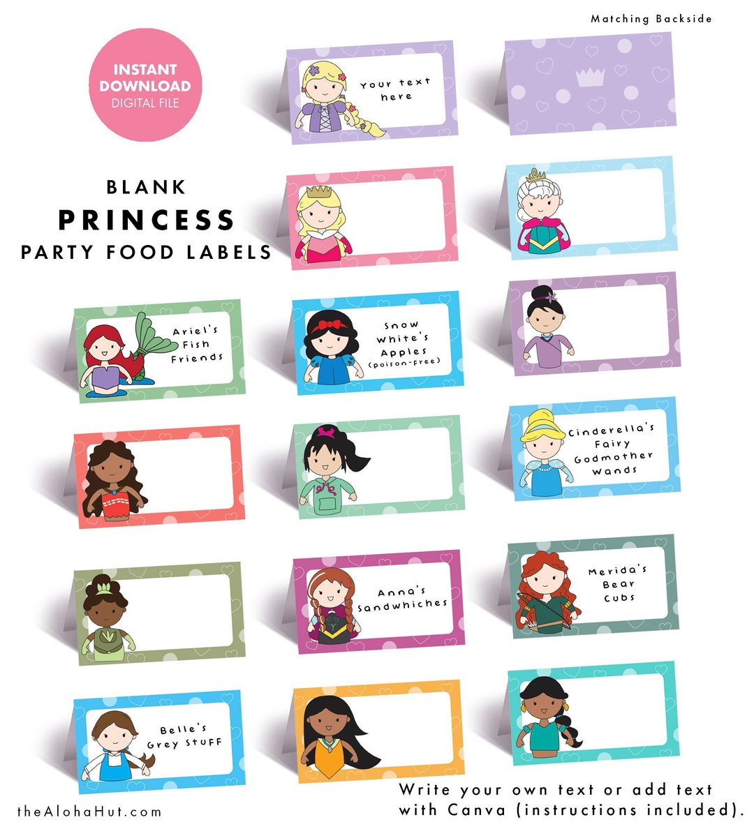 PRINCESS Party Food Labels Kids Birthday Decorations Decor Tent Cards ...