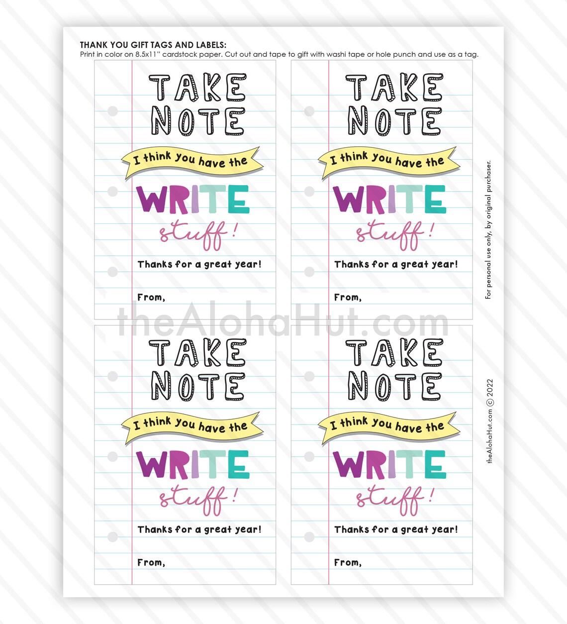 TEACHER APPRECIATION Gift Tag Thank You Teacher Printable | Etsy